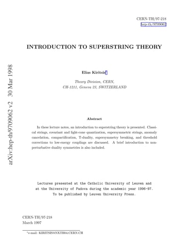 Introduction to Superstring Theory - Elias Kiritsis - Touché Livros